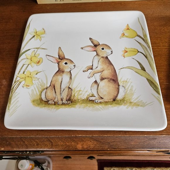 Kitchen | Large Square Bunny Platter With Beautiful Bunny Graphics ...